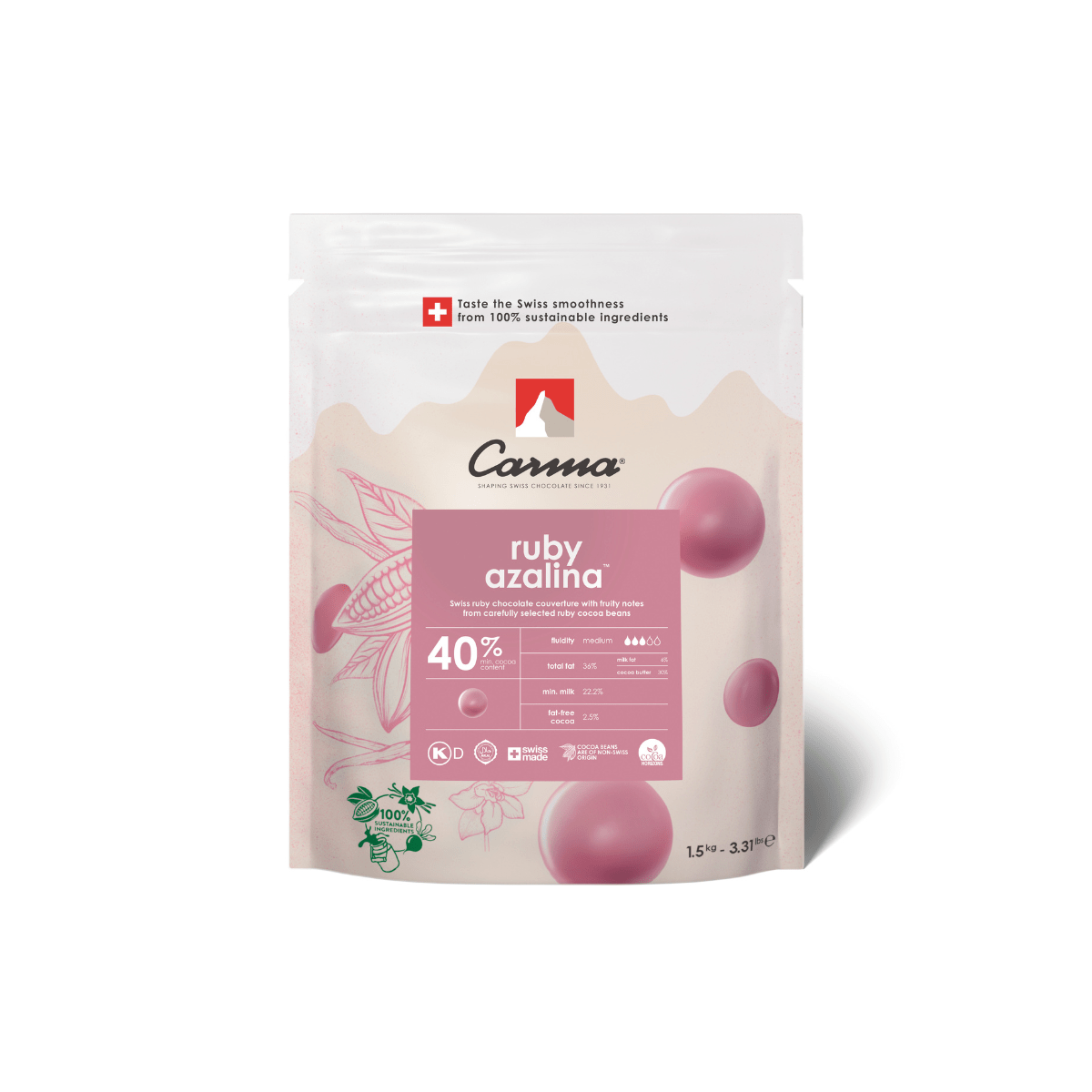 Carma Chocoladedruppels 1,5 kg - Ruby Azalina 40%