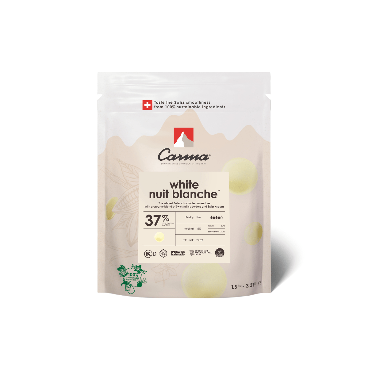Carma Chocoladedruppels White Nuit Blanche 37% 1,5kg
