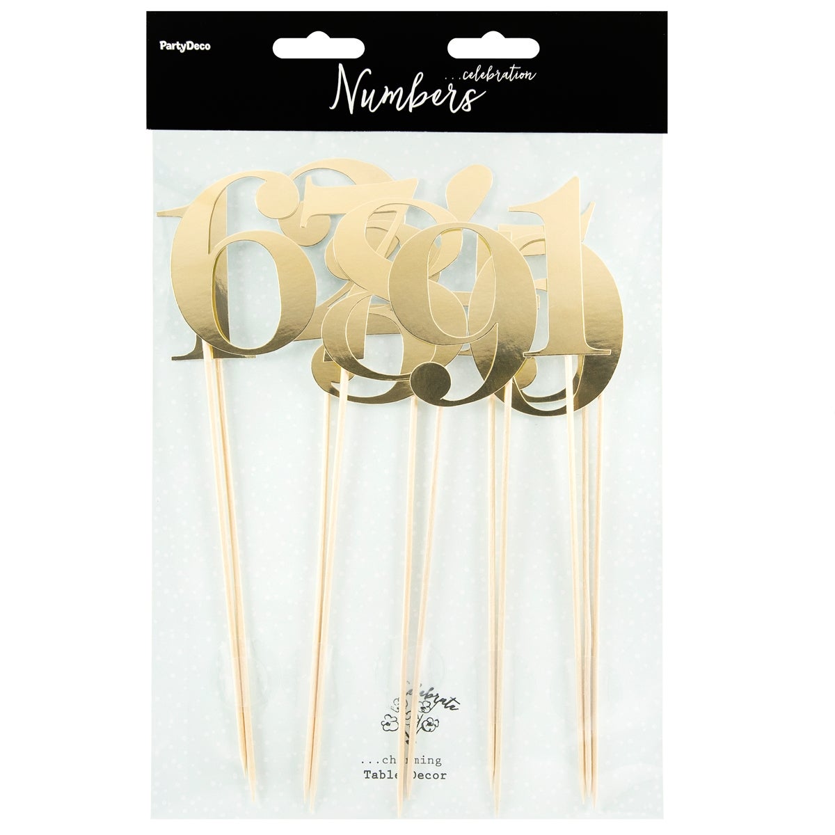 PartyDeco Cake Toppers Table Numbers Gold set/11